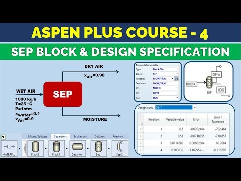 SEP block simulation case study in Aspen Plus using Design Specification Tool