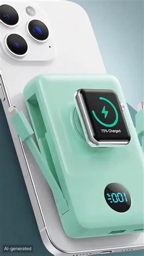 “Magnetic Portable Charger 10800mAh for iPhone with Built-in Cables, 6-in-1 Wireless Power Bank with iWatch Charger, LCD Display 25W PD Fast Charging Battery Pack for iPhone 17/16/15/14/13/12, Apple Watch” Features dual magnetic wireless charging(for iPhone 12/13/14/15/16/17 series/Apple Watch 1-10/Ultra 1/2), 2 built-in cables (Lightning Type-C), 2 USB ports (USB-C USB-A), total 6 outputs can charge 6 devices simultaneously. USB-C port and Type-C cable support input/output, two ways to fast rec