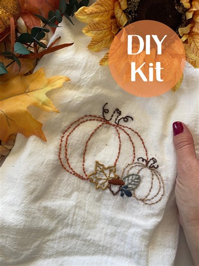 Fall Leaves and Pumpkins Embroidery Kit, Stick & Stitch, Beginner DIY - Etsy
