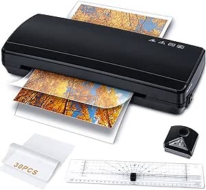 4 in 1 Laminator Machine, 9-Inch Thermal Laminator with 30 Laminating Sheet A4/A5/A6, Paper Trimmer and Corner Rounder, Personal Laminator for Teacher /Home /School /Office (Black)