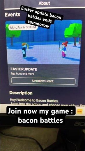 Search “bacon battles” and find a noob running from a bacon thats my game dont forget these : “