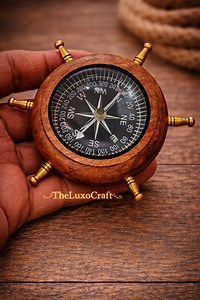 Vintage Wooden Ship Wheel Compass | Nautical Desk Decor | Handmade Maritime Brass Compass | Sailing Gift - Etsy