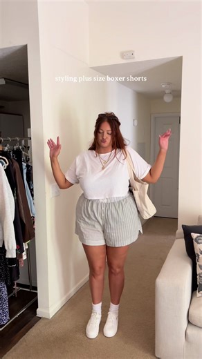 Shorts are from @American Eagle Shirt is from boohoo Shoes are @Dr. Scholl’s Shoes Iinked everything on my ltk.it in my bi0 *all Iinks are commissionable* #boxershortstyling #stylingboxershorts #plussizeboxershorts #plussizeoutfits #plussizetrends #springtrends