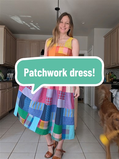 I made my first dress! It's a patchwork dress made using an Anna Maria Horner Garden Variety fabric bundle, and a few @Ruby Star Society wovens. I pieced and then serged all the seams (there is a lining in the bodice). the pattern in from Pinsnpatterns on Etsy and the pattern is called the Marina Dress. I'll be wearing this to QuiltCon on Thursday! #patchworkdress #quilttok #sewingtiktok #quilter #quiltersoftiktok