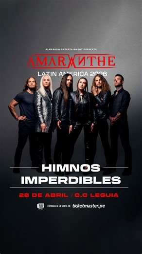 Almashow Entertainment on Instagram: "🔥 HIMNOS QUE NO PUEDEN FALTAR 🔥 Insatiable ⚡ Maximize 💥 Amaranthine 🌌 Drop Dead Cynical 🖤 Damnation Flame 🔥 Cinco canciones. Cinco momentos para cantar, saltar y explotar en vivo. Ahora la pregunta es para ti 👇 👉 ¿Cuál de estos himnos quieres escuchar sí o sí el 28 de abril? 📍 Centro de Convenciones Leguía 📅 28 de abril de 2026 🎟️ Aprovecha la preventa en Ticketmaster ⚠️ Stock limitado #AmarantheEnLima #HimnosImperdibles #MetalModerno #Amaranthe20