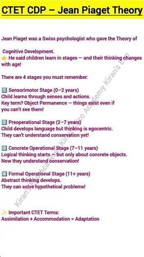 Jean Piaget Theory Explained for CTET 2026 | CDP Revision #ctet #ctet2026 #viral