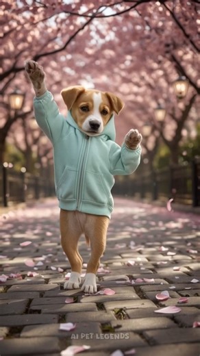 Adorable Puppy Twirls Under Pink Blossoms 🌸🐾 #Shorts