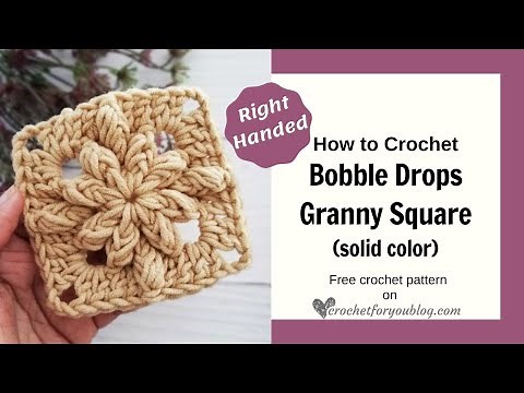 Easy Crochet Bobble Drops Flower Granny Square in Solid Color Free Pattern + Tutorial