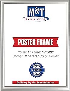 M&T Displays 17x22 Picture Frame - Silver 1", 17 x 22 Frame for Posters/Art - Sturdy Design for Wall Mounting - Sleek Modern Look - Ideal for Home/Office Decor - 17x22 Poster Frame