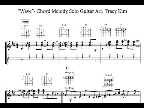 Wave(Jobim) - Easy Chord Melody Lesson Solo Guitar w/ Complete Analysis/Breakdown Note for Note TABS