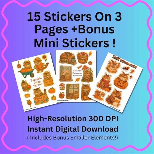 Fall Siberian Cat Stickers: Cozy Autumn Planner Stickers (PNG, PDF) - Etsy UK