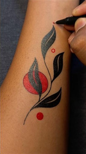 Tattoo for girls 👧 Gel Pen Wrist Tattoo | Black Leaf & Red Dot DIY……#tattoo #gelpenart #art