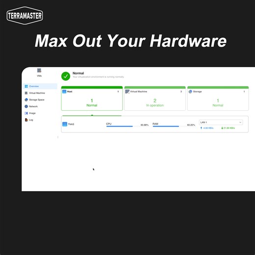 Dreamed of running VMs on your NAS? TOS 7 finally brings full Virtual Machine support – isolate apps, expand functions, or turn your NAS into a mini server farm. Max out that hardware!🖥️ Geeks and power users: Your playground just got bigger!🤩 https://bit.ly/44XWEVw #TerraMaster #VirtualMachines #TOS7Beta | TerraMaster