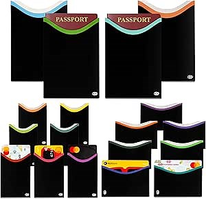 RFID Blocking Credit Card & Passport Sleeves (7 Short Side & 7 Long Side Credit Card & 4 Passport Protectors) – RFID Blocking Identity Theft Protection – Ideal for Travel and Everyday Use