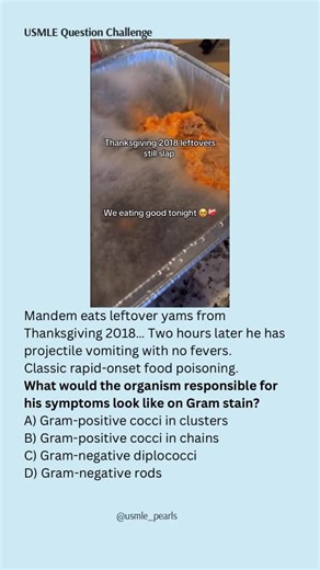 USMLE High-Yield Questions | Mandem ate 2018 yams like they were freshly cooked 😭💥 Now he’s speedrunning his GI tract. What does the responsible microbe look like under... | Instagram