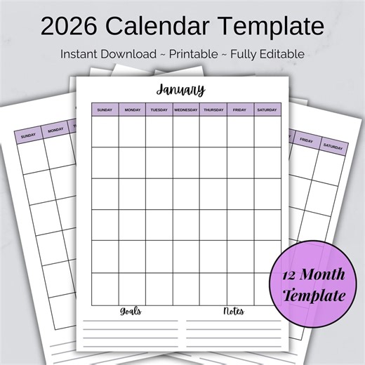 Printable Monthly Calendar Template Download Digital Planner Goal Tracking Important Tasks Office Organization Letter Size Minimalist Design - Etsy