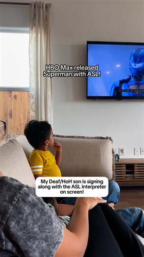 Representation matters 💙 my son couldn’t stop copying the interpreter on screen! My daughter? Already bored lol. Thank you @hbomax! | That Deaf Family