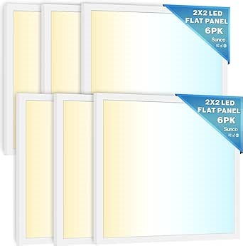 Sunco 6 Pack 2x2 LED Flat Panel Lights for Drop Ceiling, Troffer Replacement Light Fixture, 5200 LM, Selectable Features, 30W/35W/40W, 4000K/5000K/6000K, Dimmable (0-10V) ETL/DLC