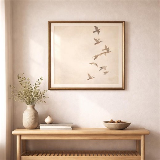 Square Minimalist Seagull Flock Print, Scandinavian Coastal Beige Sky Artwork (digital Download) - Etsy