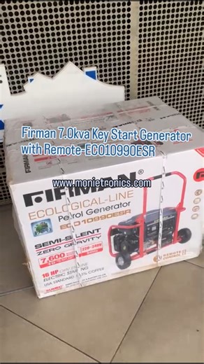 Onabanjo monisola on Instagram: "Firman 7.0kva Key Start Generator with Remote-ECO10990ESR Semi-silent 🤫 Petrol Generator ⛽️ Order on www.monietronics.com Delivery within Lagos and Nationwide #monietronics #monietronicsdelivery #homeappliancestore #firmangenerator"