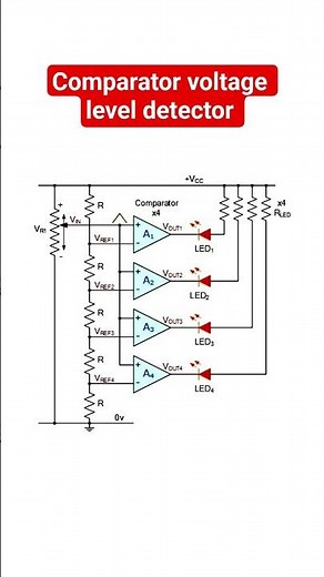 LED bar graph using comparators for voltage level indication #electronics #opamp #circuit