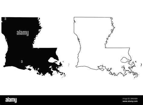 Louisiana LA State Maps Black Silhouette And Outline Isolated On A