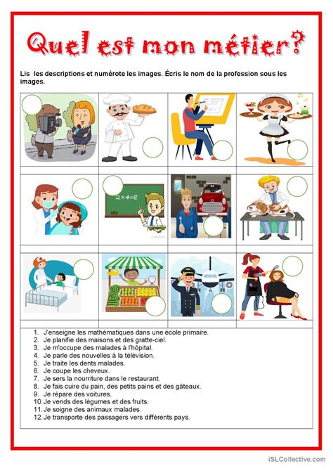 La Rentr E Quel Est Mon M Tier Co Fran Ais Fle Fiches Pedagogiques