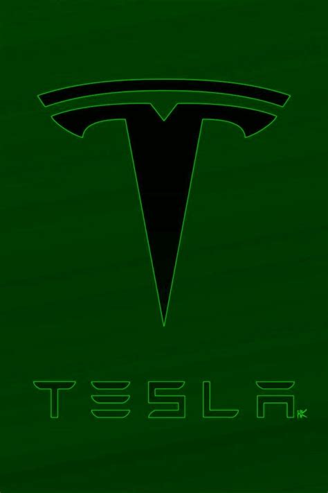 The Tesla Logo Is Glowing Green On A Dark Background And It Appears To
