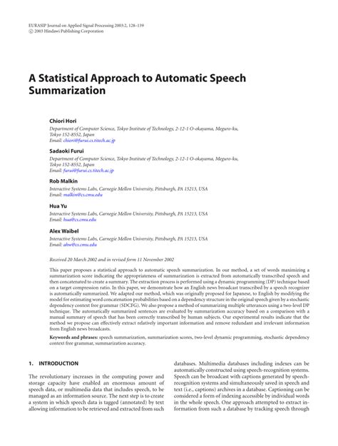 [pdf] a statistical approach to automatic speech summarization