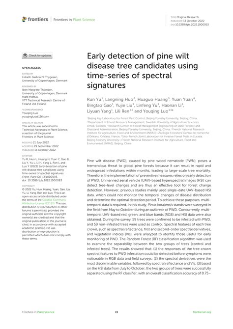 pdf early detection of pine wilt disease tree candidates using time series of spectral signatures