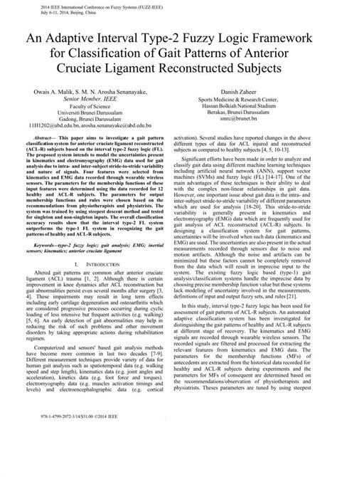 pdf an adaptive interval type 2 fuzzy logic framework for classification of gait patterns of