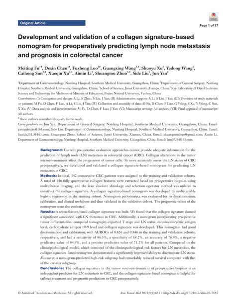 pdf development and validation of a collagen signature based nomogram for preoperatively