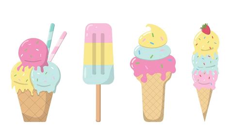 sabrosa colección de helados de verano de dibujos animados en colores