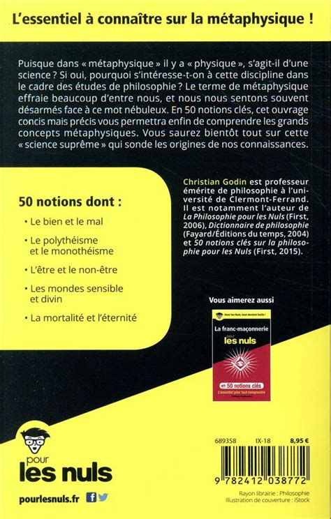 La métaphysique pour les nuls en 50 notions clés Christian Godin