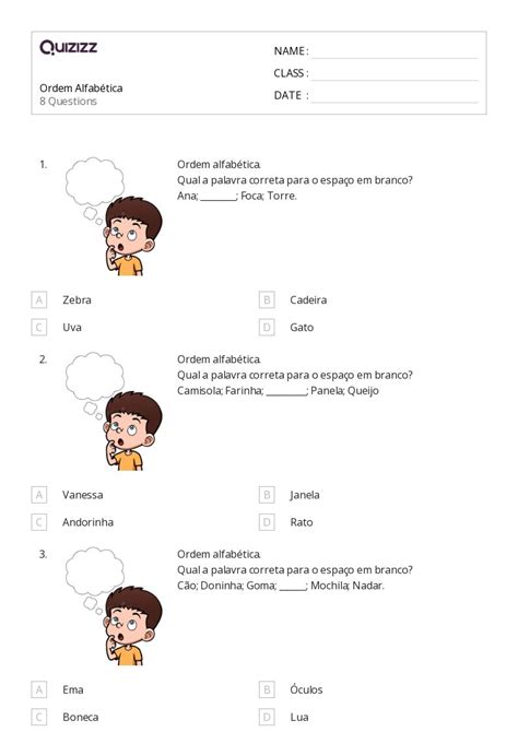 Orden Alfabetico Hojas De Trabajo Para Grado En Quizizz Gratis