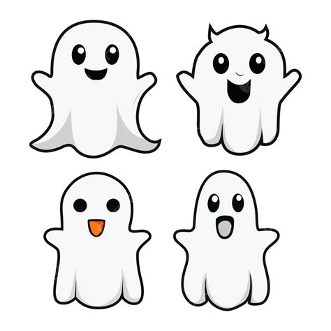 Lindo Fantasma De Halloween Conjunto Ilustración Plana Vector PNG