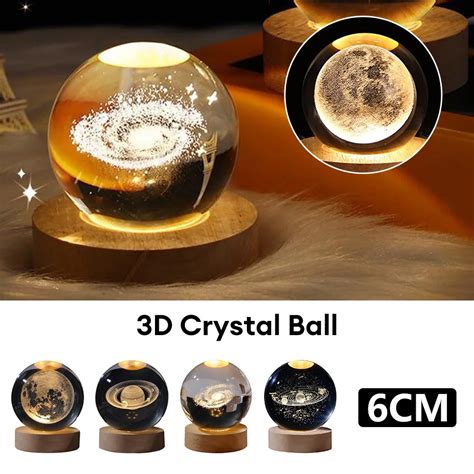 USB LED Night Light Galaxy Crystal Ball Table Lamp 3D Planet Moon Lamp