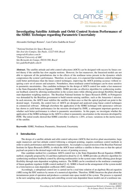pdf investigating satellite attitude and orbit control system performance of the sdre