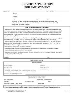 Fillable Online DRIVERS APPLICATION FOR EMPLOYMENT Applicant Name Fax