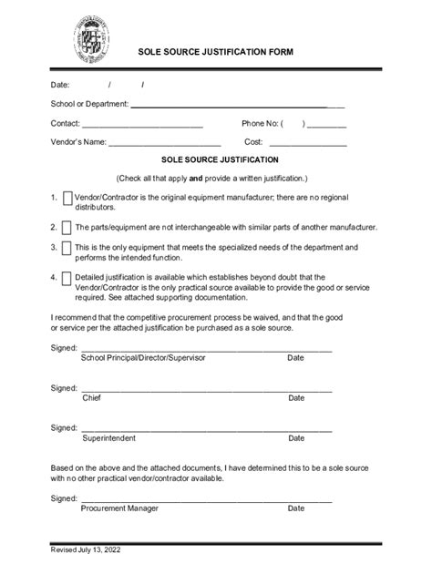 Sole Source Justification Template Form Fill Out And Sign
