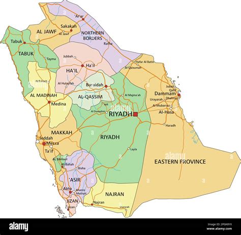 Saudi Arabia Highly Detailed Editable Political Map With Labeling