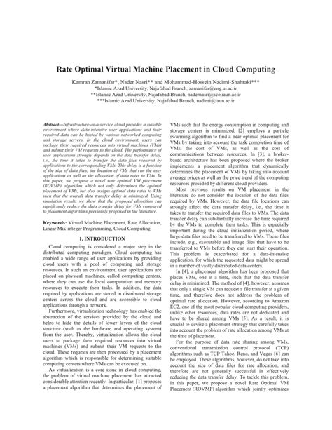 pdf rate optimal virtual machine placement in cloud computing