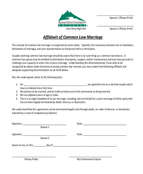 Affidavit Of Common Law Marriage Fillable Printable Pdf Forms 17202