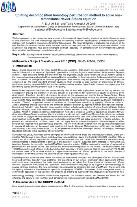 pdf splitting decomposition homotopy perturbation method to solve one dimensional navier