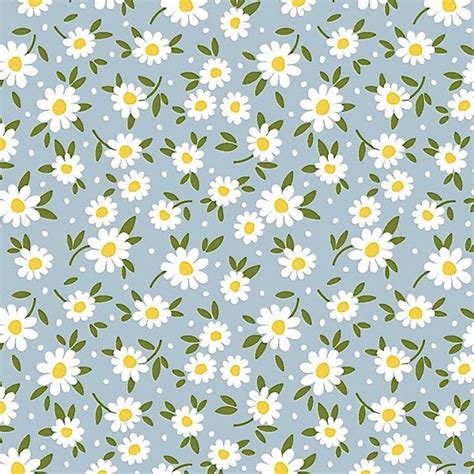 Daisies On Light Blue Fabric Floral Print 100 Cotton Fabric LAST