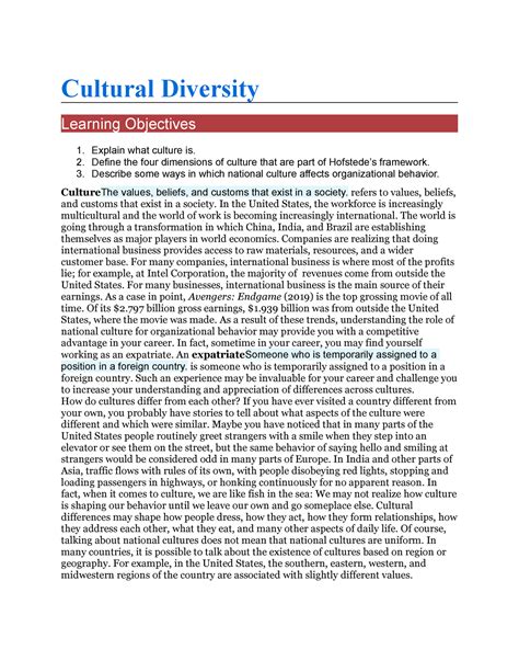 Cultural Diversity Organizational Behavior Lecture Notes Cultural
