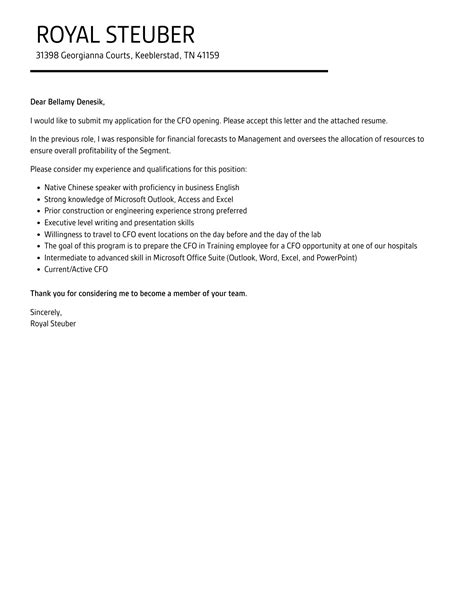 CFO Cover Letter Velvet Jobs