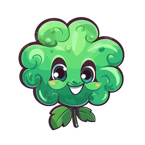 Cute Shamrock Green Leaf With Big Eyes And A Smile On It Clipart Vector