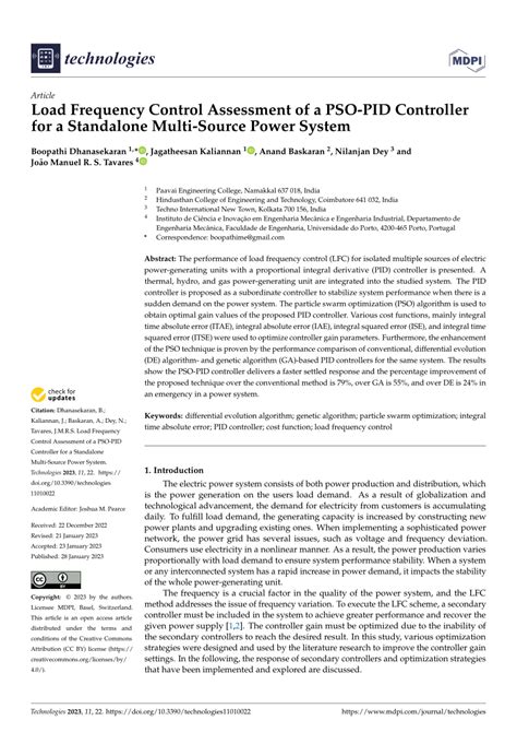 pdf load frequency control assessment of a pso pid controller for a standalone multi source