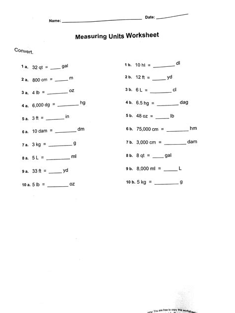 Measuring Units Worksheets